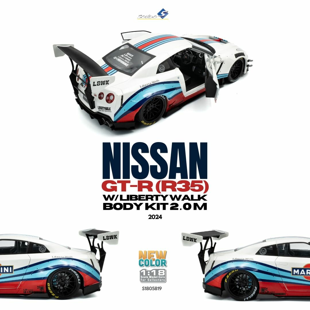 Solido Коллекционная модель Nissan GT-R (R35) с обвесом Liberty Walk 2.0 2024 масштаб 1:18 эксклюзивный лимитированный тираж