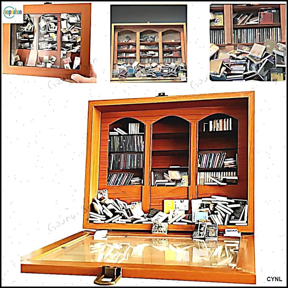 Игрушка-антистресс Деревянный миниатюрный библиотечный шкаф с книгами для коллекции и декора