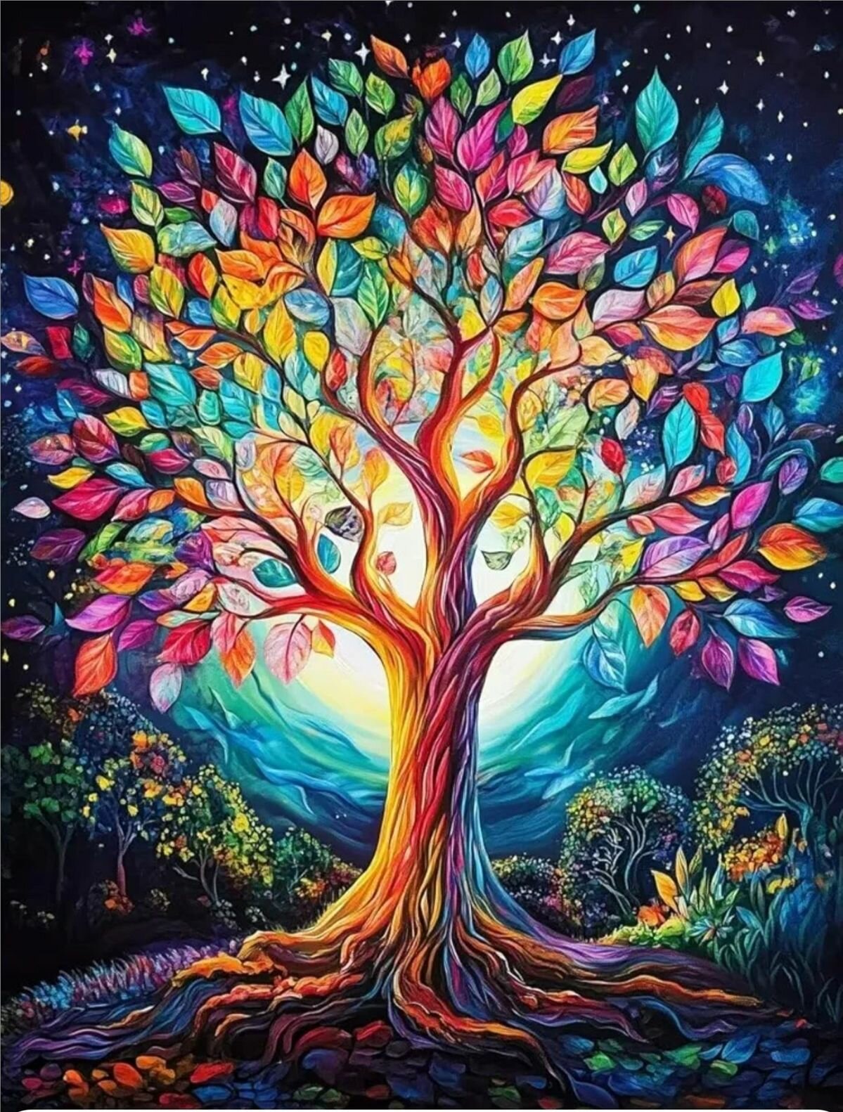 Алмазная живопись "Древо Жизни, Йога, Мифология, Индия", 5D, круглая, 40x50 см. Производитель: Brose Art.