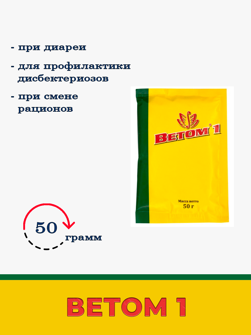 Ветом 1 кормовая добавка для животных, собак и кошек 50 гр для прищеварения