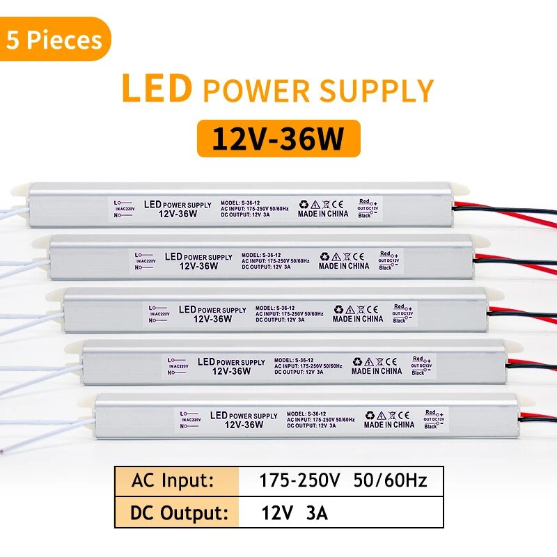 5 шт. LED Power Supply 12V 36W 175-250V 3A