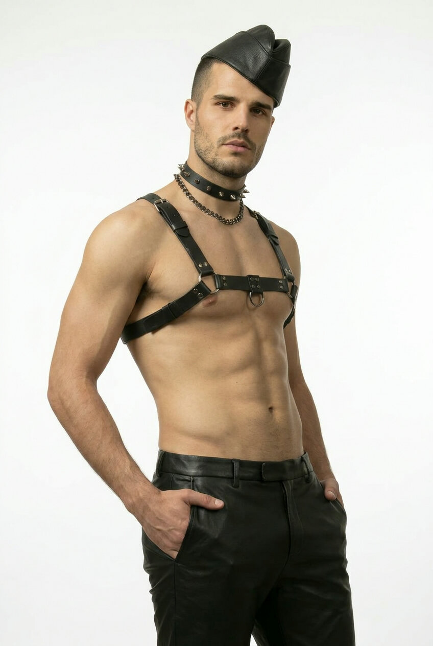 Портупея мужская, натуральная кожа, брутальная, минимализм, черная