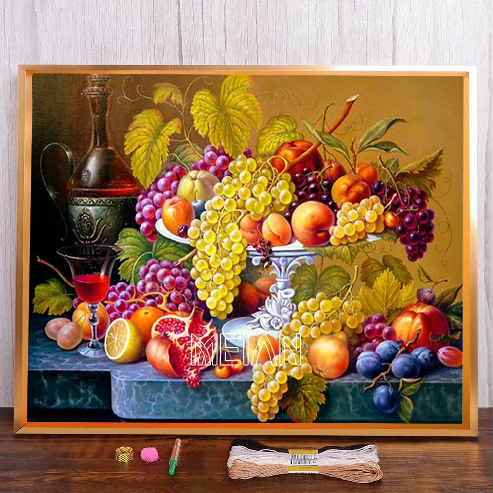 MEIAN Набор для вышивания,30x40CM, Чистый холст с сеткой,14CT, Натюрморт фрукты