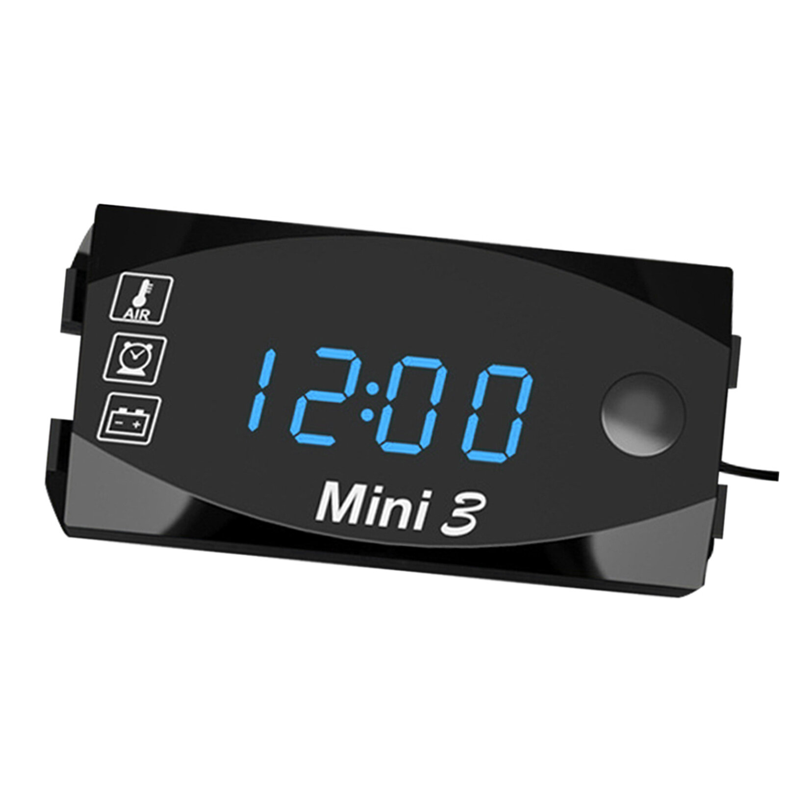 Моторицикл DC 6V-30V 3 в 1 Цифровой Часы Времени + Термометр + Вольтметр Напряжения IP67 Водонепроницаемый Тестер Монитор Аккумулятора Прибор для Автомобиля Лодки Морской, Черный, LED Красный/Синий/Зеленый, Провод 1.2м, Пакет 11*10*10см, Вес 55г, 1шт
