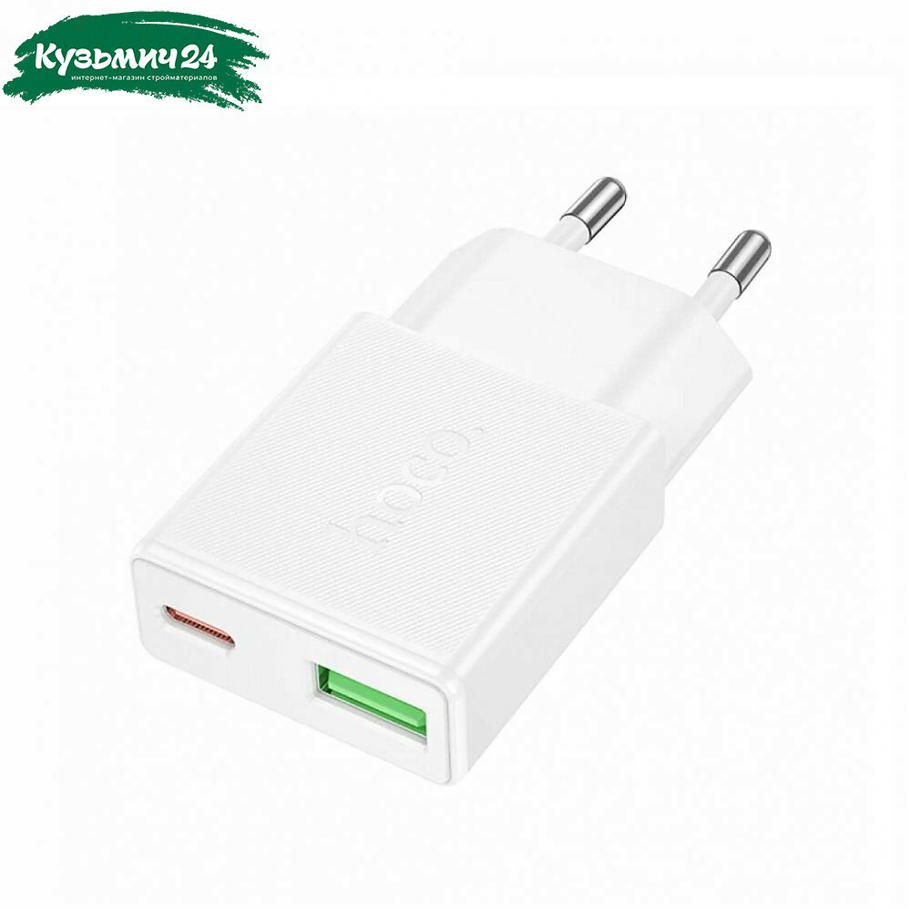 Блок зарядный Hoco N73W, USB Type-A, USB Type-C, 18 Вт, 3А, 2 порта, белый