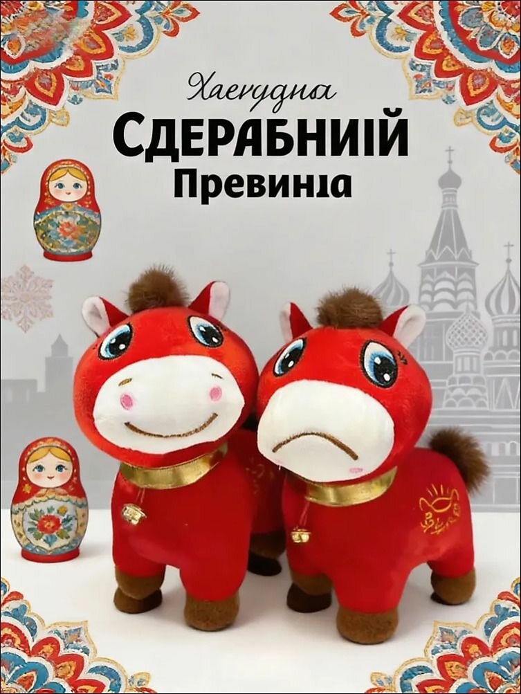 Супер новинка 2026: Набор из 2 плюшевых игрушек плачущий конёк + улыбающийся конёк (символ года Конь) подарок на Новый год