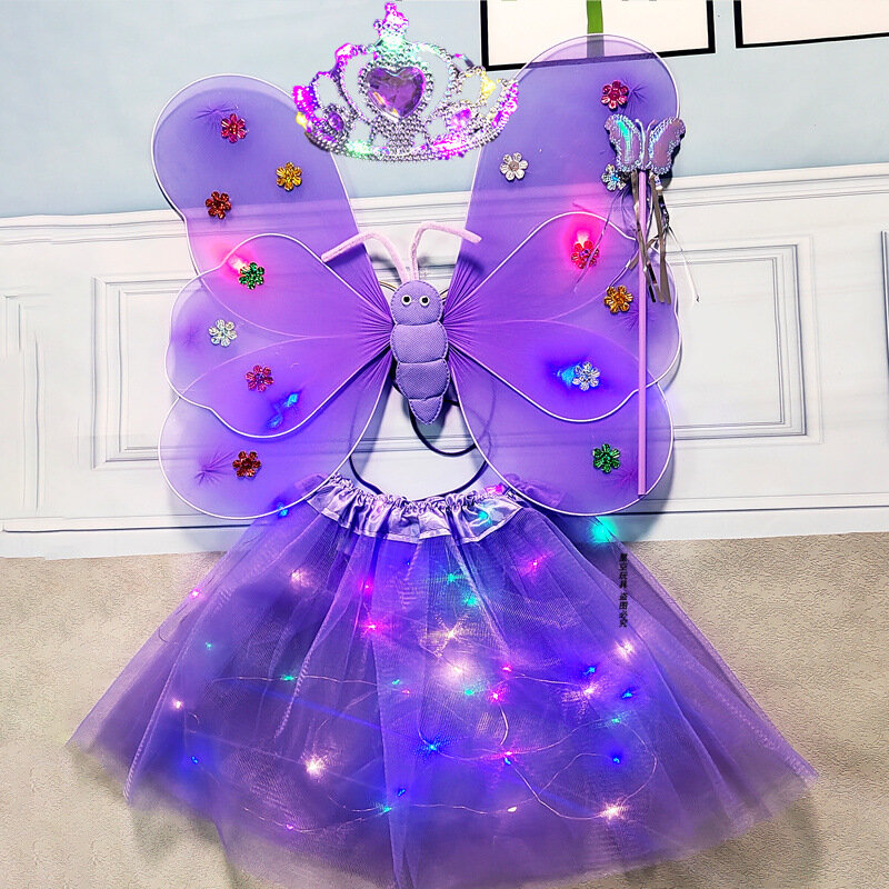 Крылья ангела-бабочки, светящийся аксессуар для спины девочки, детская волшебная палочка феи, игрушечный реквизит феи, волшебная палочка принцессы.