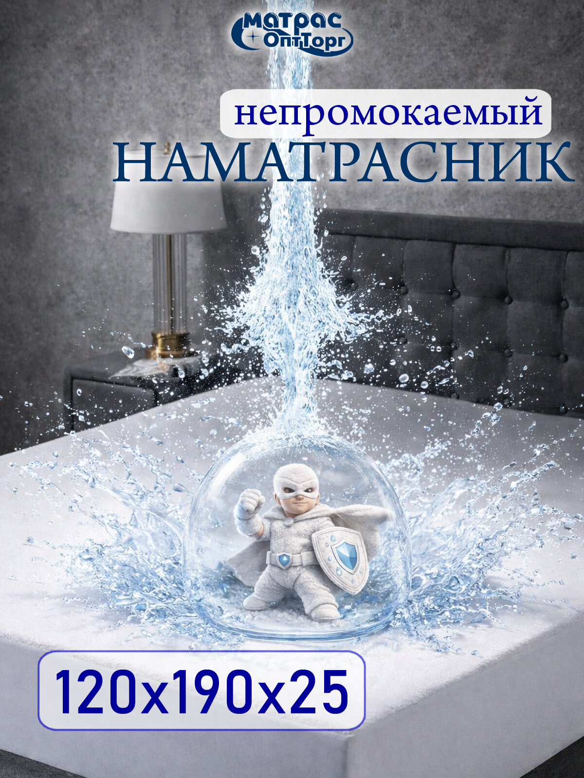 Непромокаемый наматрасник 120х190 на резинке с бортом 25 см Аквастоп-Мулетон