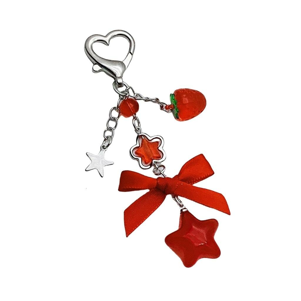 Кулон-клубника в виде звезды с бантами, красный