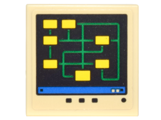 Tile 2 x 2 with Digital Screen with Yellow Rectangles and Bright Green Lines Pattern (Sticker) - Set 70900, 3068pb1058 Tan U