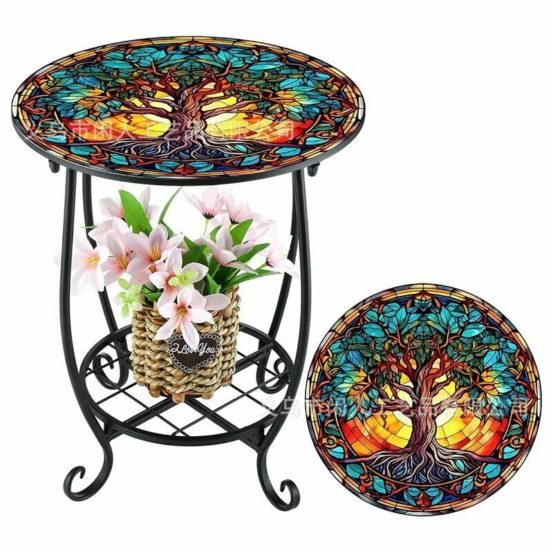 Кованый круглый столик с мозаикой в европейском стиле, для сада и террасы