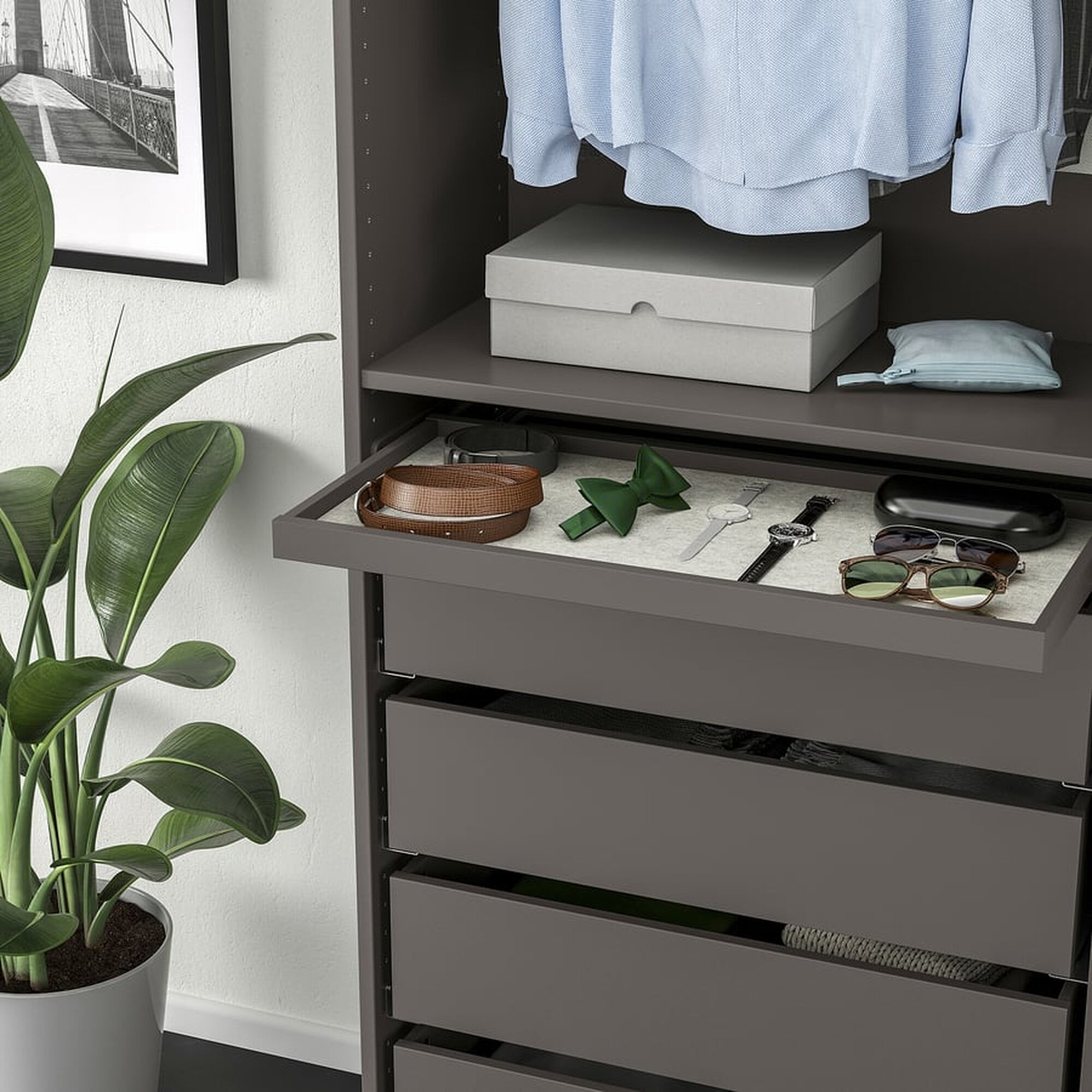 Выдвижной лоток с ковриком для ящика IKEA KOMPLEMENT , цвет темно-серый/светло-серый 75х35 см 595.549.70