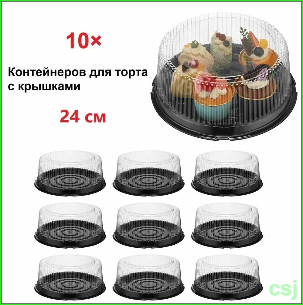 Коробка Для Торта Из Пластика С Крышкой Чёрного Цвета Размером 24 5X24 5X8 3Cm