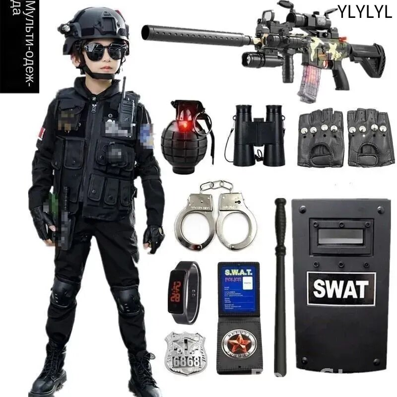 Игрушечный щит для детей в стиле SWAT, черный, пластиковый, для мальчиков, 5-7 лет