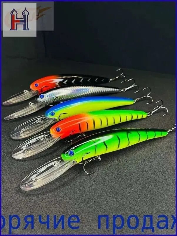 Набор воблеров Bomber для троллинга из 5 шт. Заглубление до 5м. (11,4см, 20гр.) на дорожку и в заброс. Для рыбалки, снасть приманка для спиннинга.