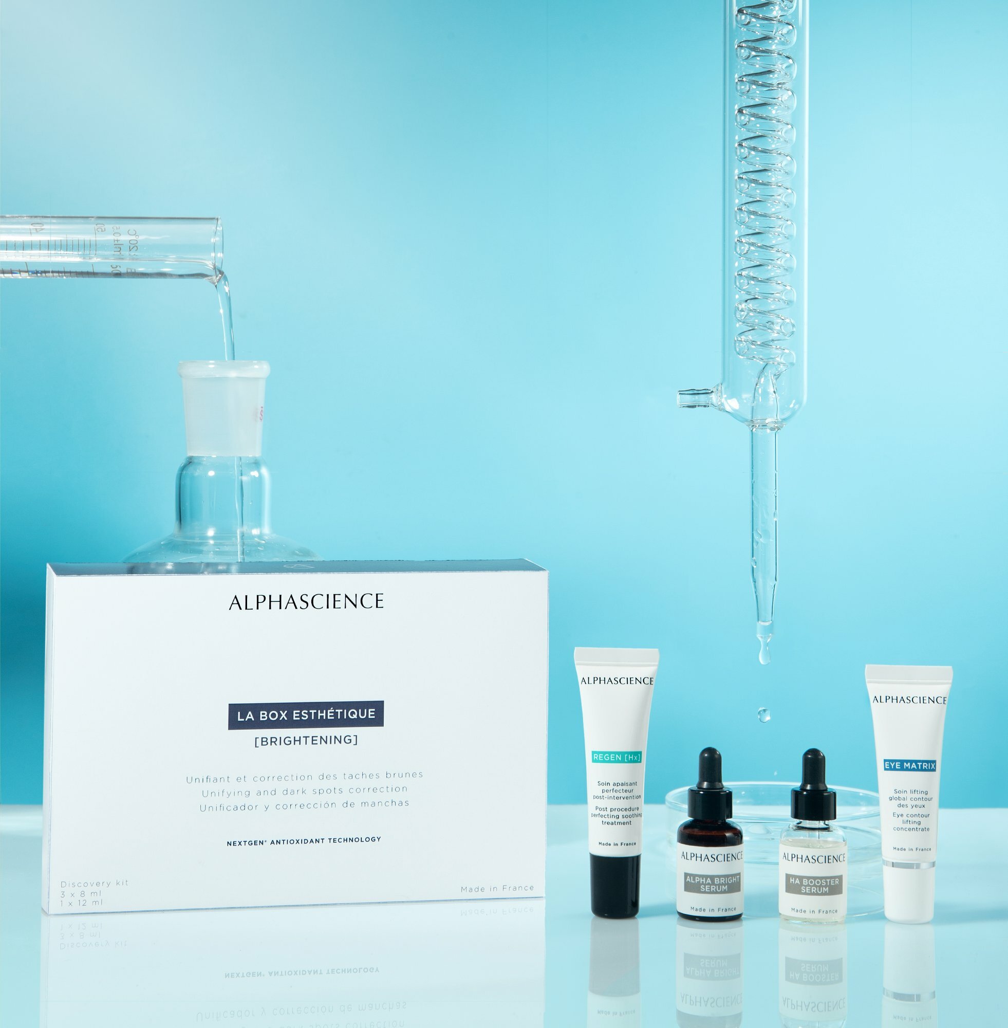 Идеальная процедура для сияния кожи LA BOX ESTHÉTIQUE BRIGHTENING ALPHASCIENCE, 8 мл+8 мл+8 мл+12 мл