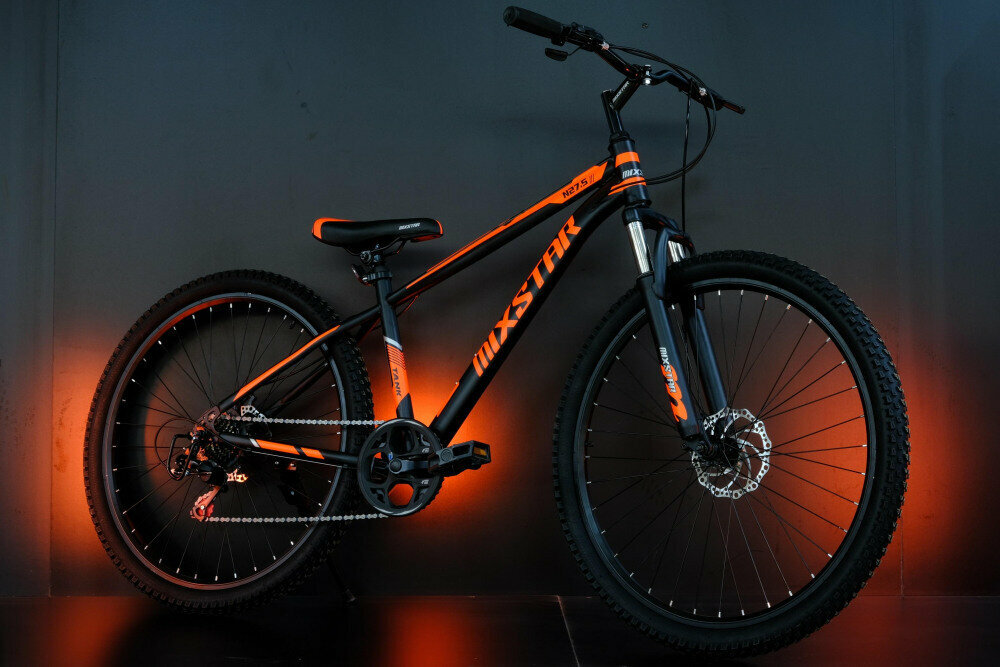 Велосипед горный MIXSTAR N27,5, 17" под рост 156-170, 27,5", 7 скоростей, сталь, черный/оранжевый