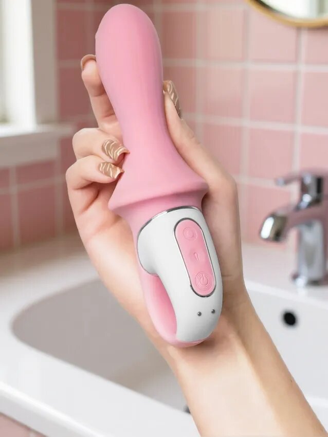 Премиальный вибратор с подкачкой, силикон, 12 режимов, управление через приложение, 15 см.