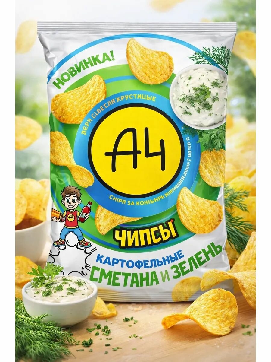 Чипсы А4 со вкусом сметана и зелень 50г