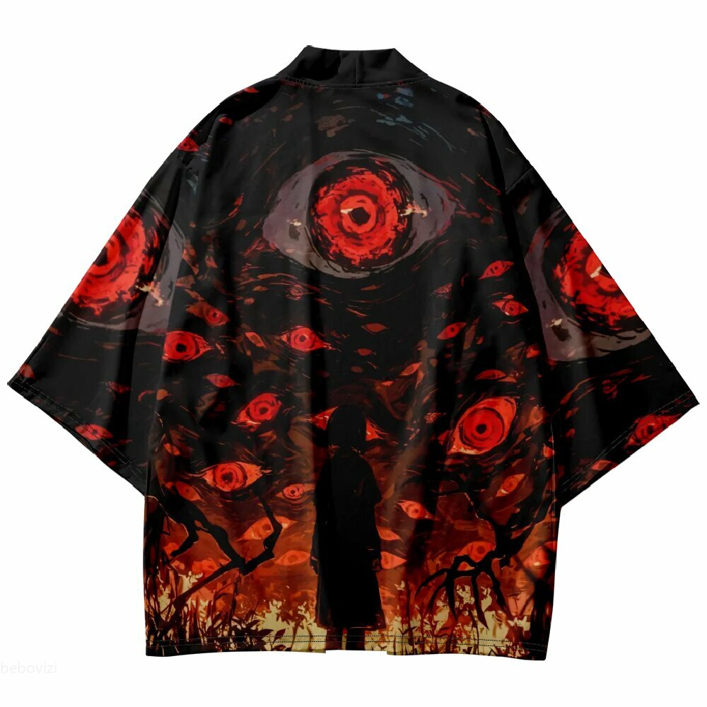 Женское хаори кимоно с принтом глаз из полиэстера и спандекса М, QL88180A05-tops