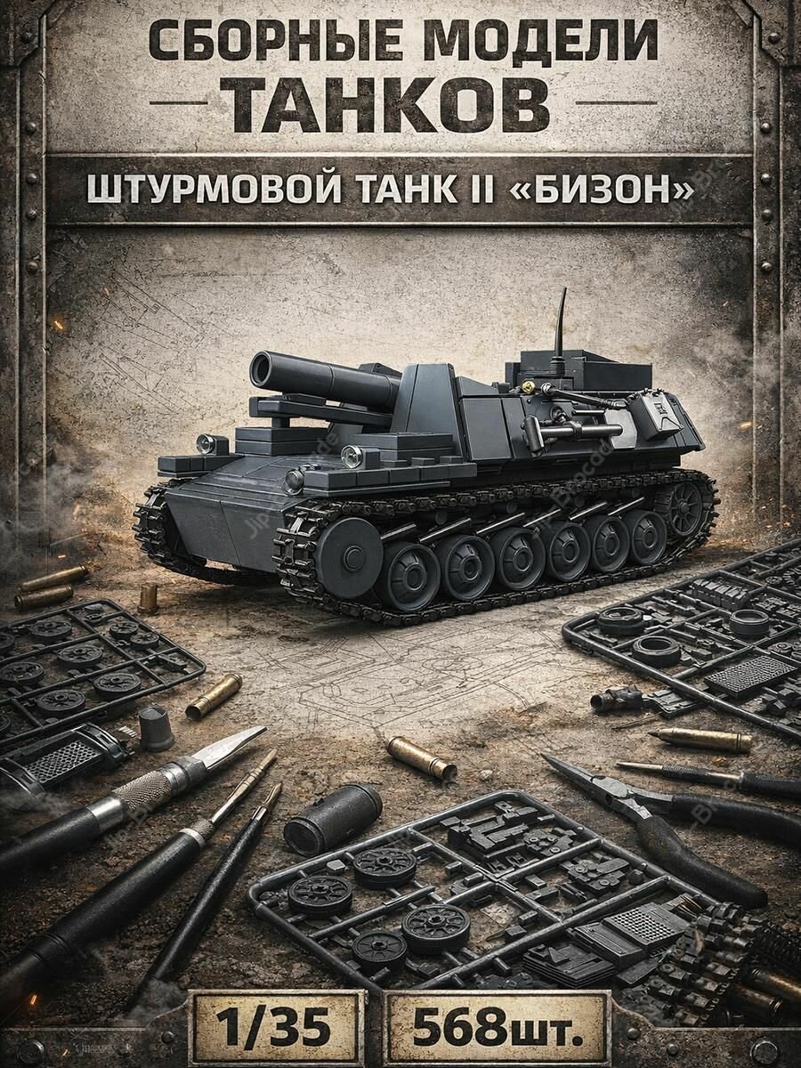 Сборные модели танков 1/35 штурмовой танк II бизон , 568 деталей, сборка без клея