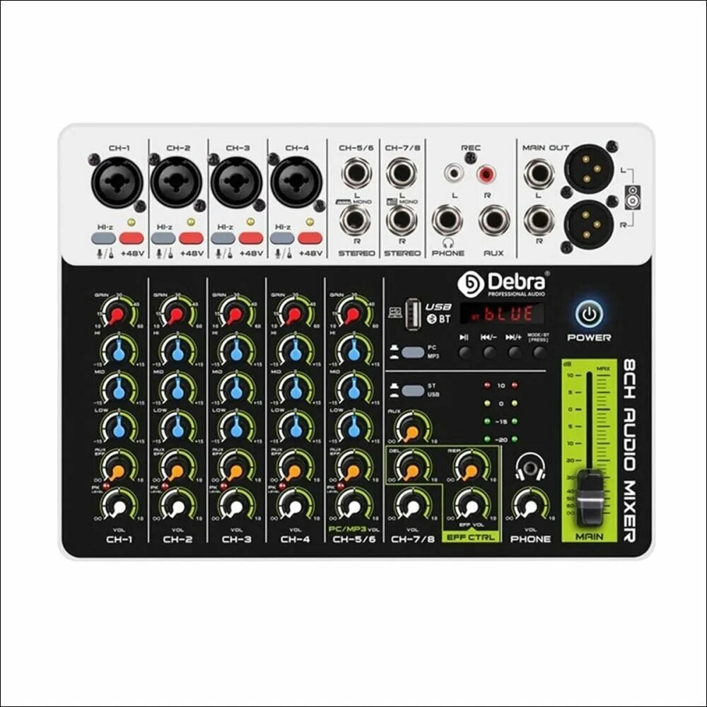 V8 Audio Mixer Small Mixer Console с Bluetooth USB 48V Phantom Power Delay Repeat для DJ EU Plug