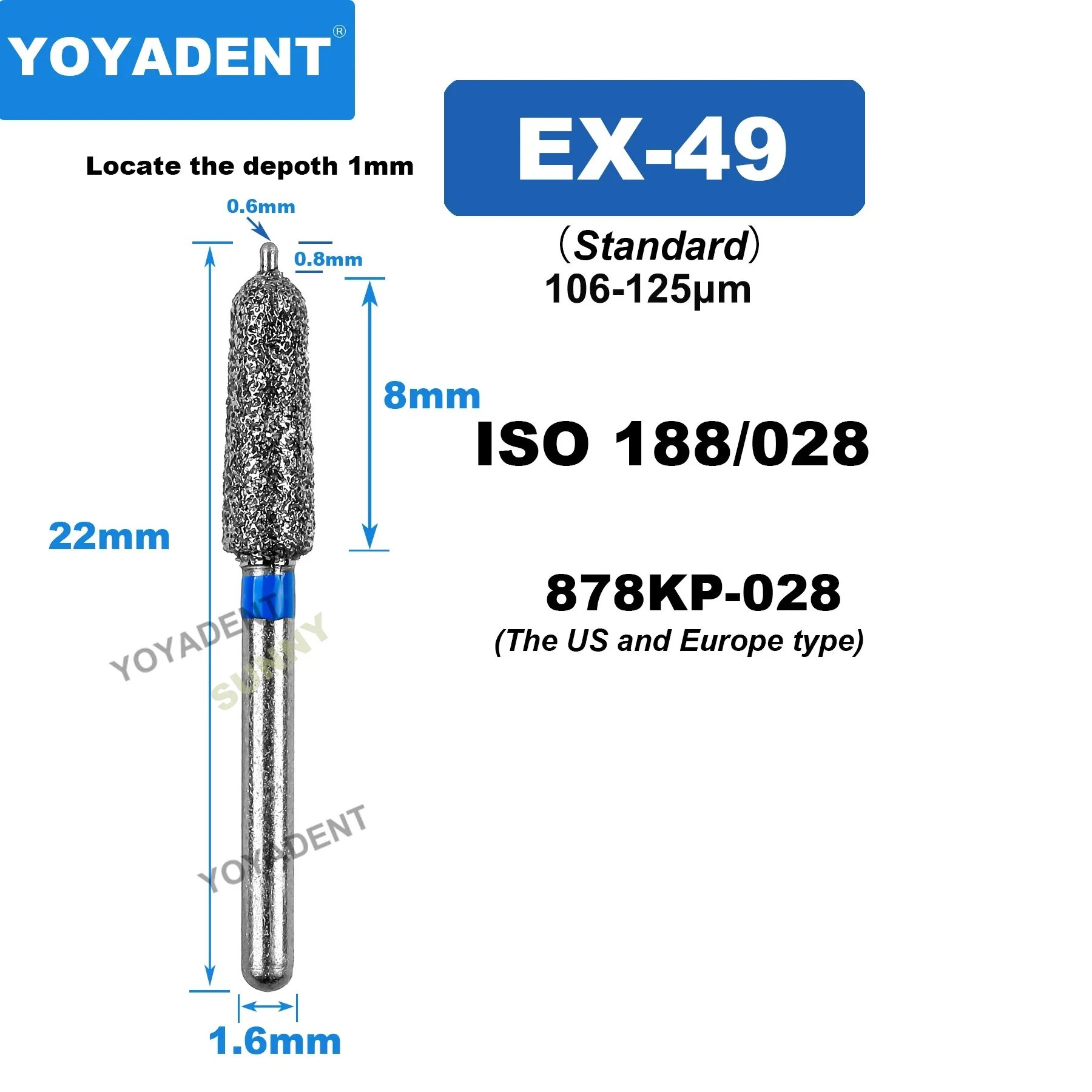 Стоматологический бур YOYADENT EX-49 1.6 мм, 10 шт.