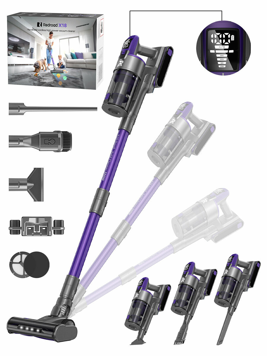 Redroad X18 Беспроводной пылесос Классическая версия, мощность всасывания 33 кПа, аккумулятор 2000 мА·ч,500W