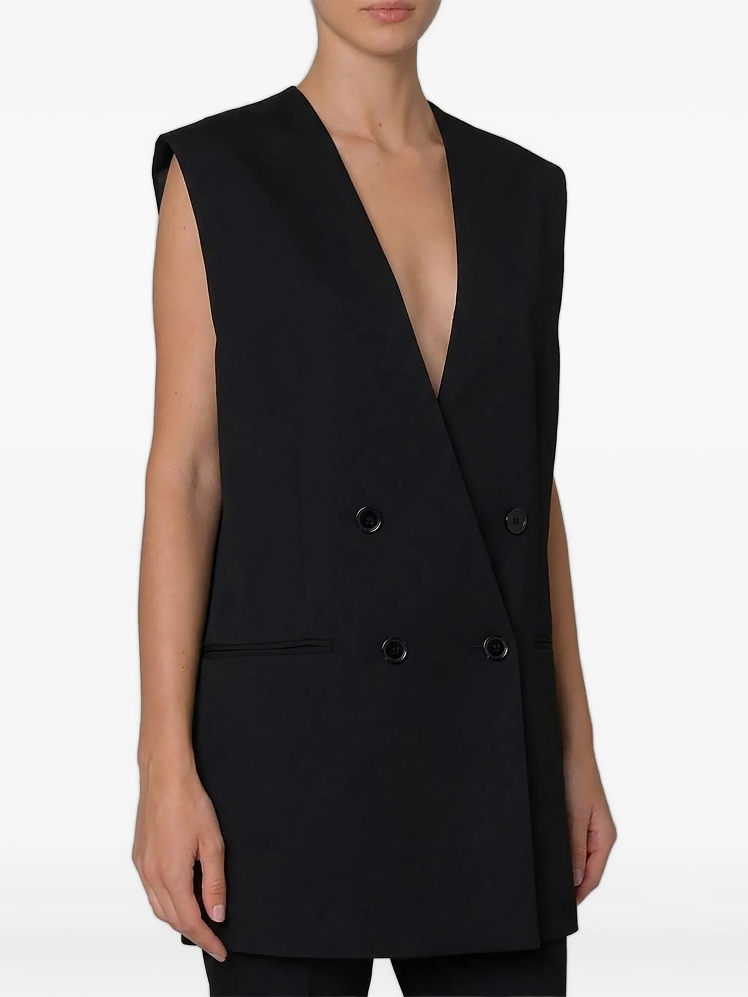 Куртка Alberta Ferretti V-neck double-breasted jacket, размер 40, black/black — фото 1