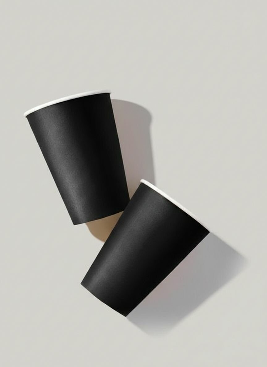 Стаканы бумажные 500 мл для кофе 50 шт чёрные Ecocups