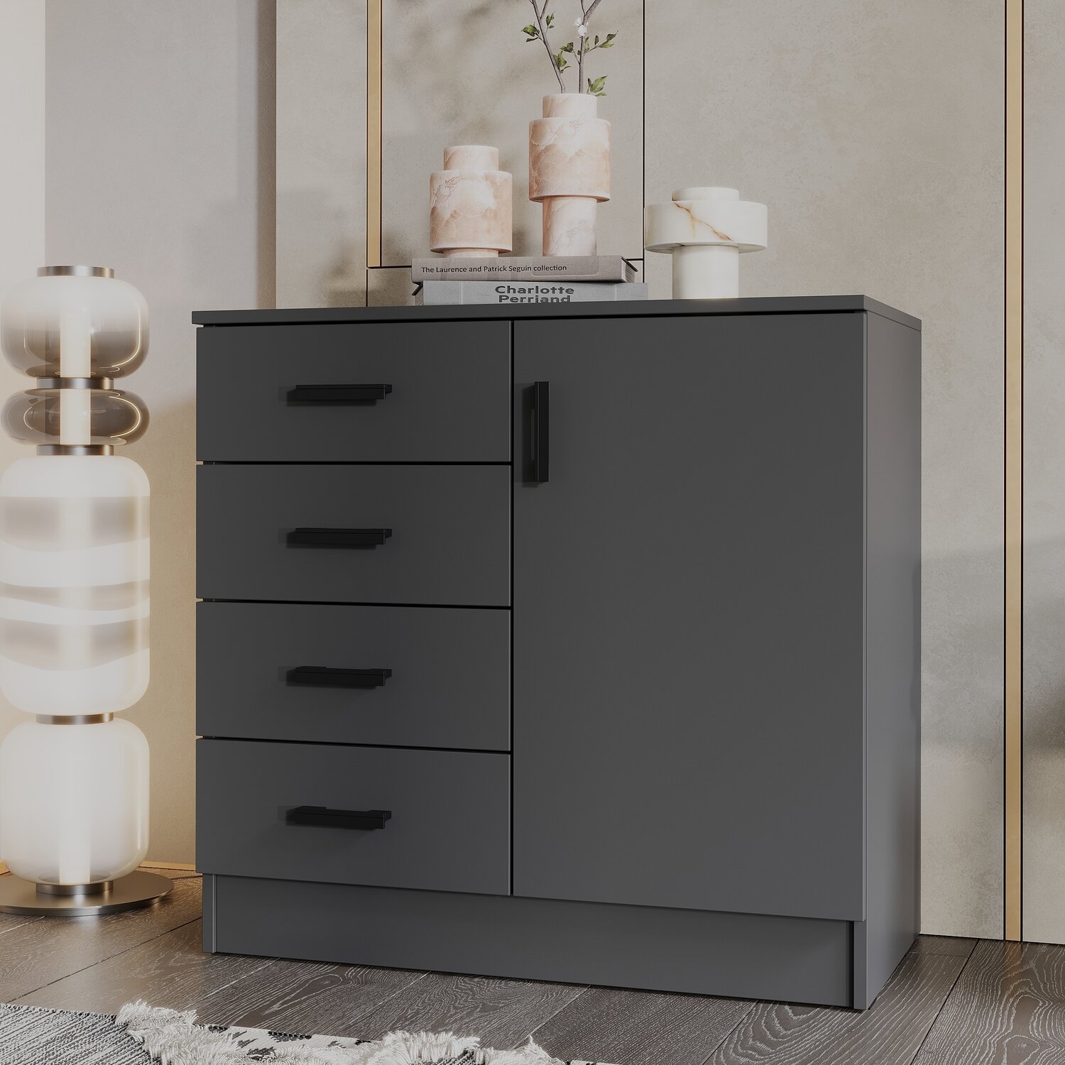 Комод К800-1Д "Эра" с 4-мя выдвижными ящиками и полкой Графит