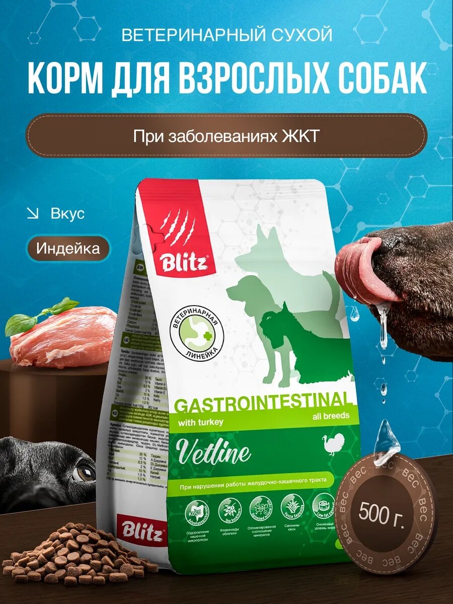 Сухой корм Blitz Dog Vetline, для собак, диетический, для ЖКТ, 500 г