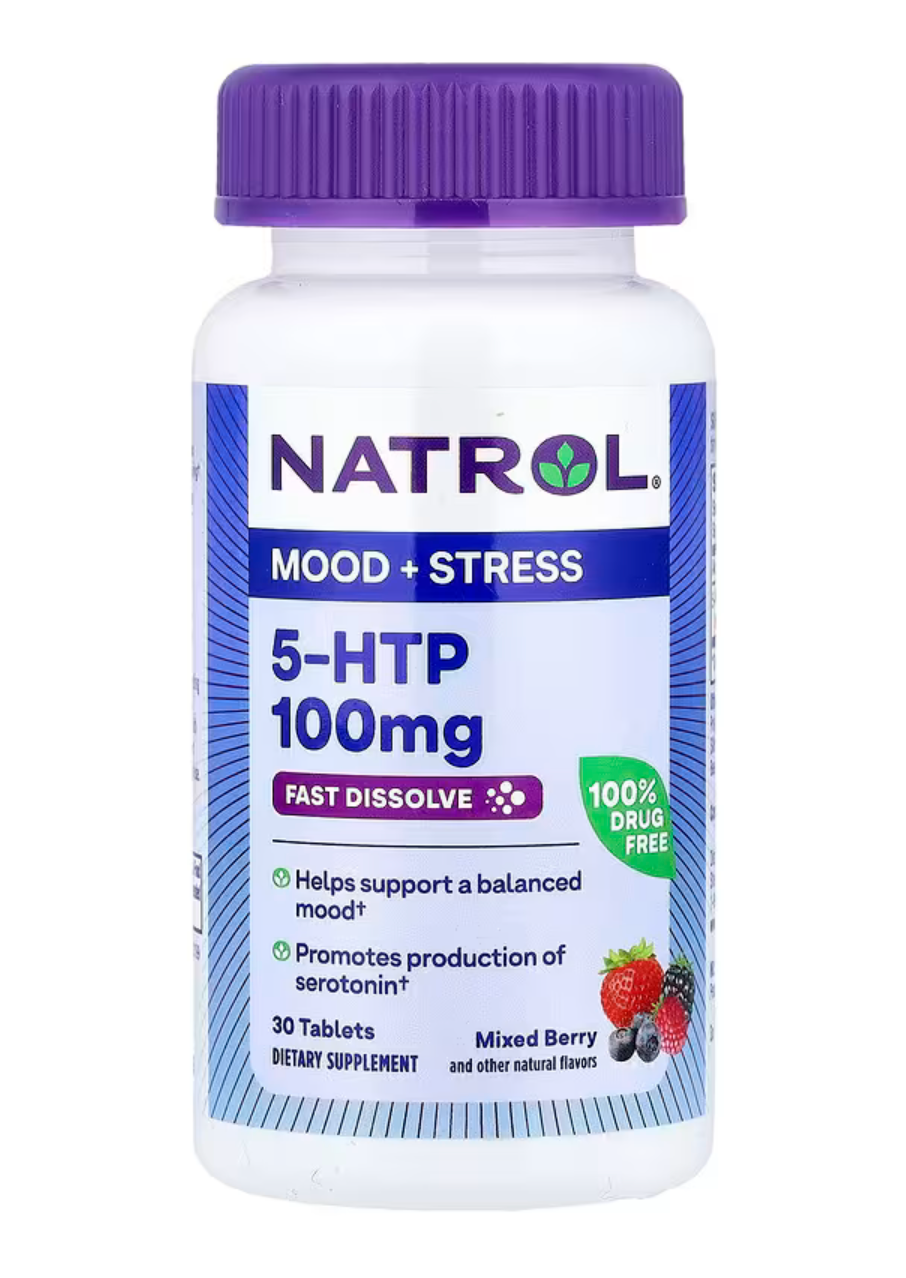 Natrol, 5-HTP, быстрорастворимый, особо эффективный, вкус диких ягод, 100 мг, 30 таблеток
