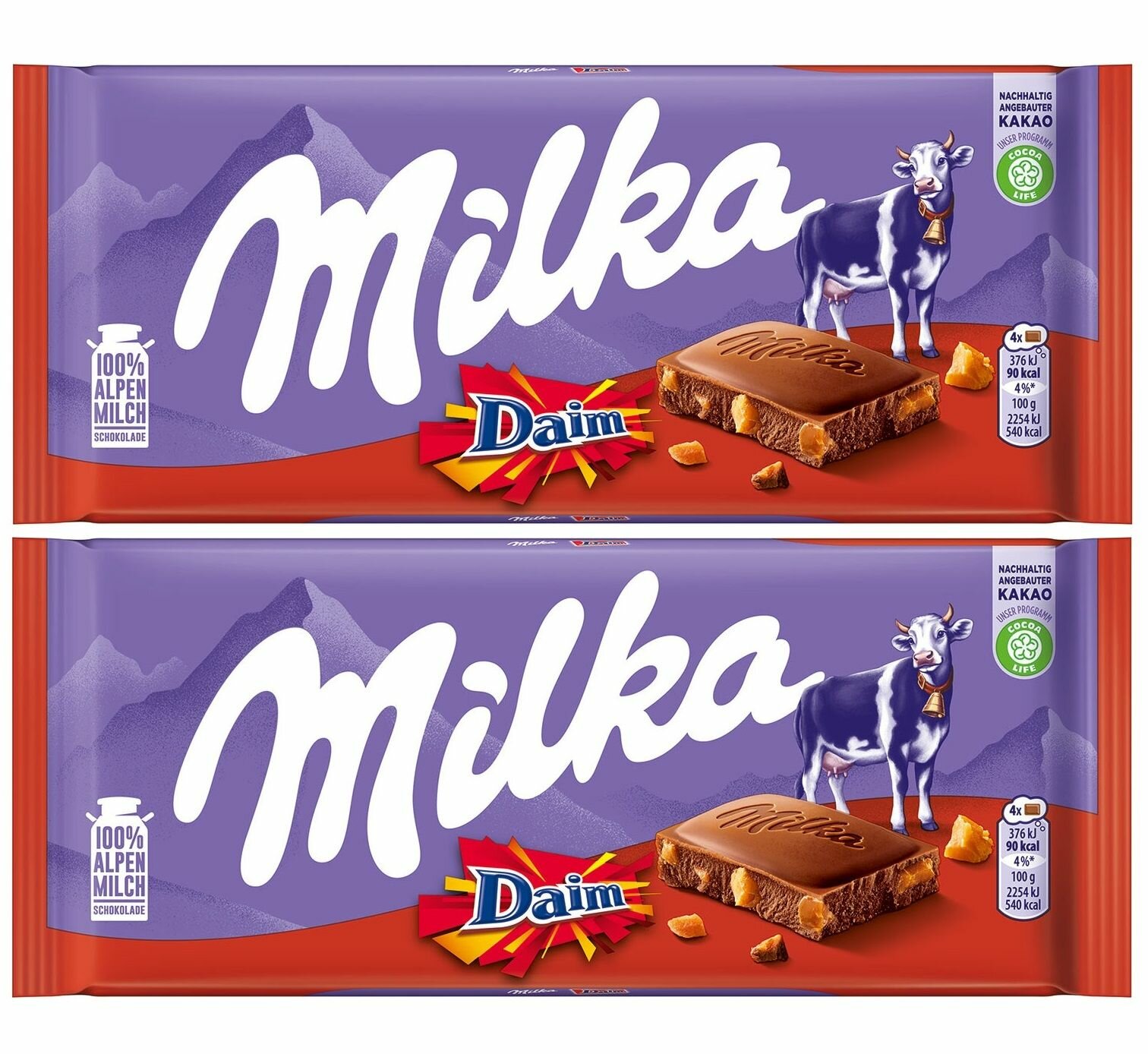 Шоколадная плитка Milka & Daim / Милка Дайм с кусочками миндальной карамели, 2 шт х 100 гр (Германия)