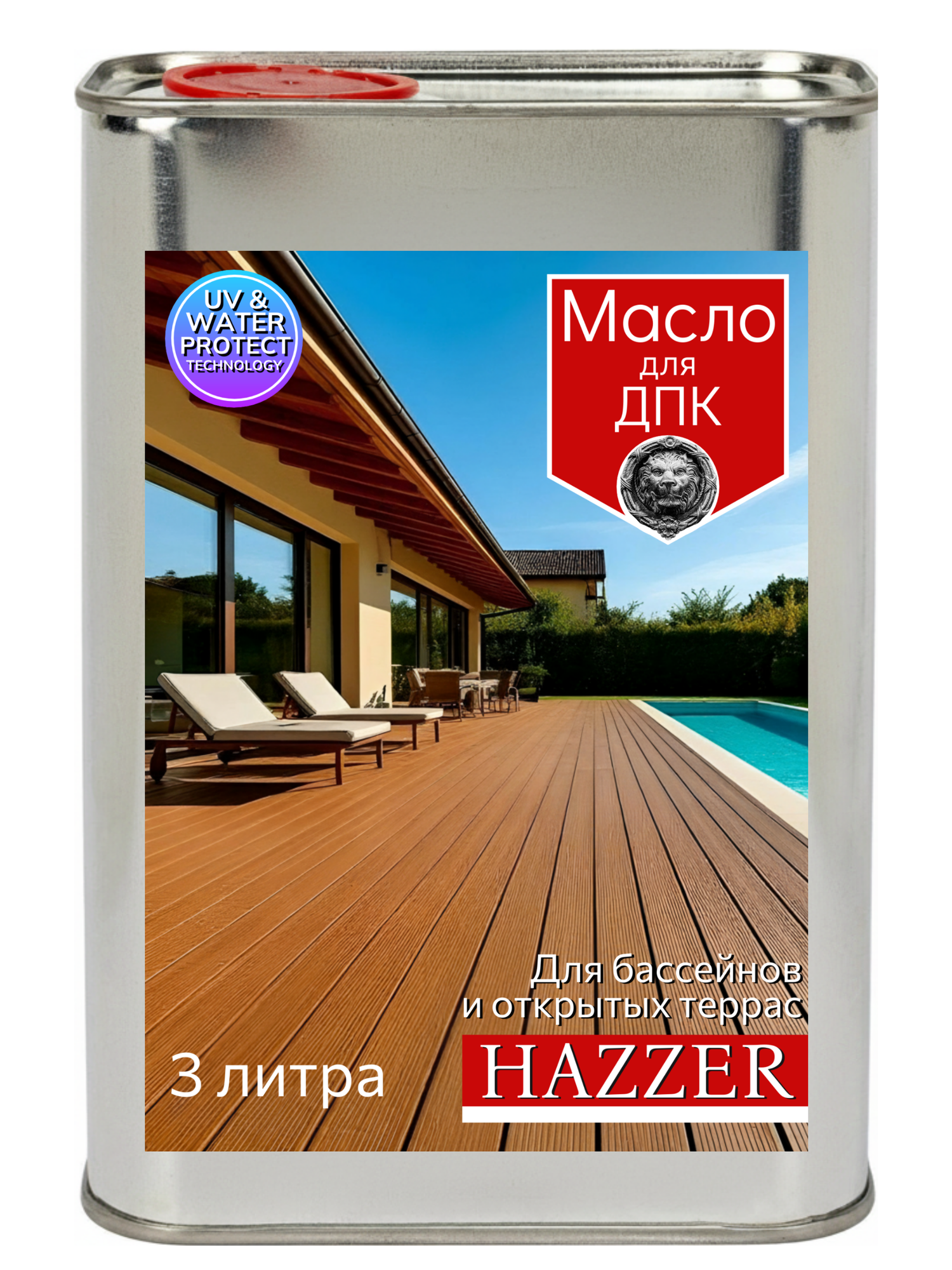 Масло Hazzer для ДПК (древесно-полимерного композита), для бассейнов и открытых террас, 3 литра