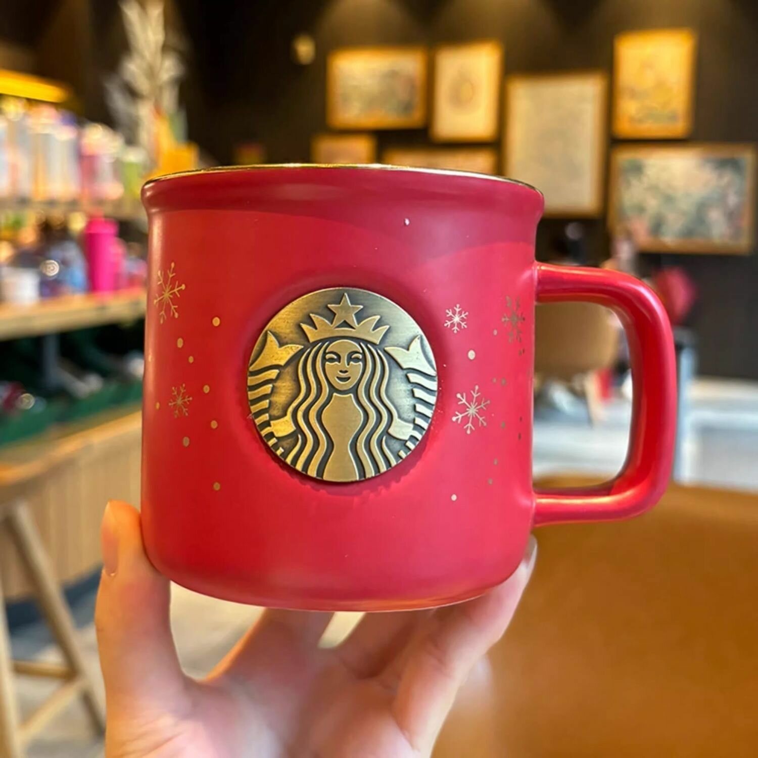 Starbucks Кружка "красная эмалированная чашка", 414 мл, 1 шт. Красивая кружка кофе, чашка для молока