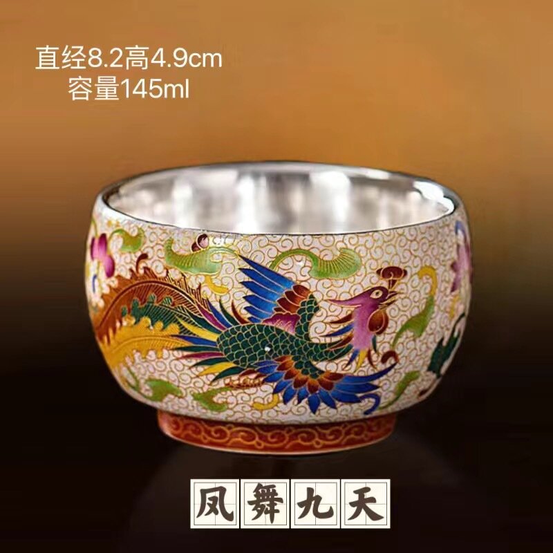 Серебряная чашка с изображением дракона и феникса, серебряная чайная чашка, серебряная чаша, керамическая чайная чашка с серебряным покрытием, мастер-чашка, креативный подарочный чайный набор в китайском стиле.