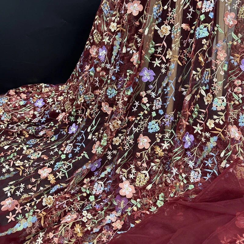 Вышитая кружевная тюлевая ткань 11