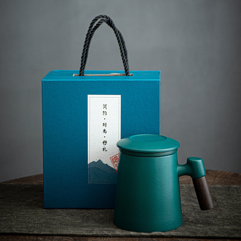 Керамическая кружка-фильтр в китайском стиле с крышкой, с функцией разделения чая и воды, офисная чашка для чая, корпоративный подарок на открытие компании и ежегодное собрание.