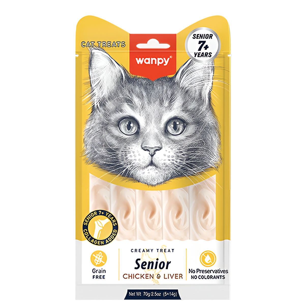 Крем - лакомство для пожилых кошек Wanpy Cat Senior Нежное пюре из курицы и куриной печени, 1 уп х 70 гр