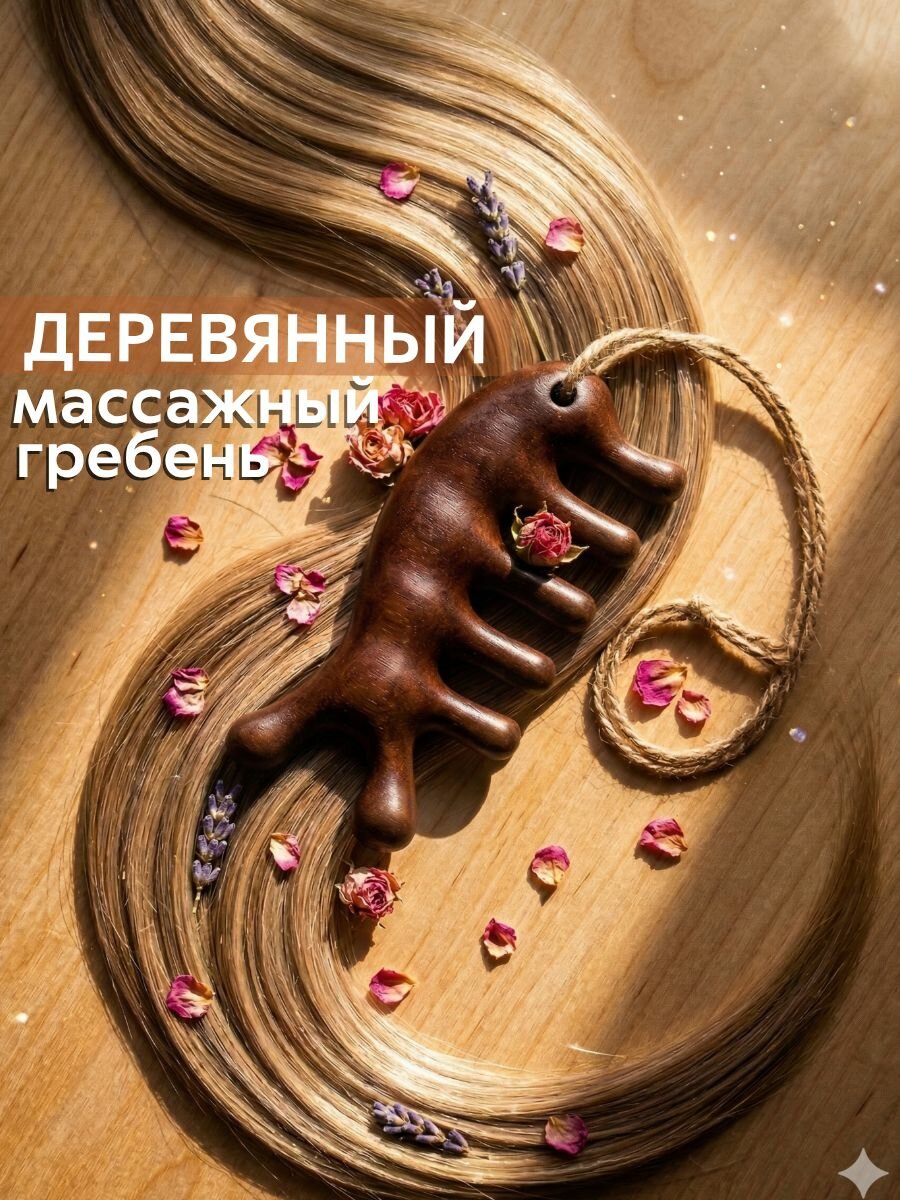 Деревянный массажный гребень в чехле из мешковины с сургучной печатью / массаж головы / антистресс