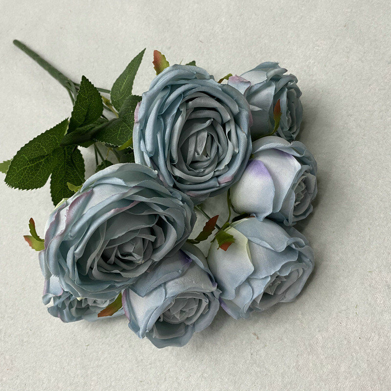 Rose flower bundle with velvet material for wedding centerpieces and event decor, blue