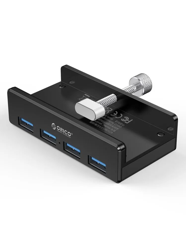 USB-концентратор GGM на 4 порта USB 3.0, зажимной, алюминиевый, скорость до 5 Гбит/с, черный