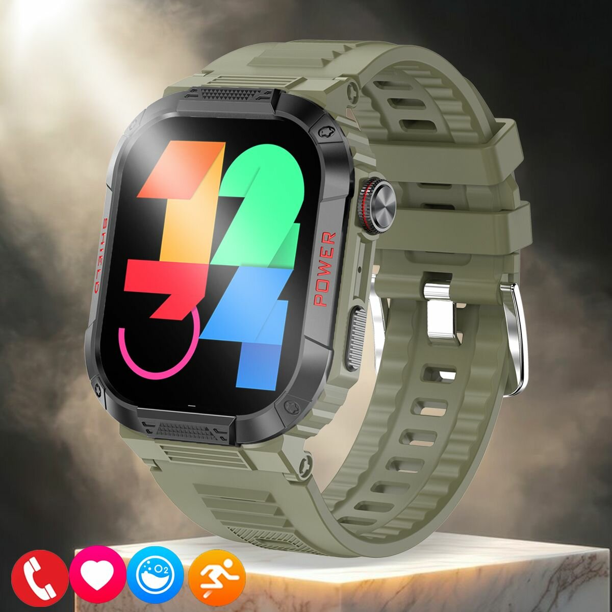 Военные смарт часы для мужчин ответ / сделать вызов для Android iOS, Большой экран 2,02 дюйма HD, фитнес трекер
