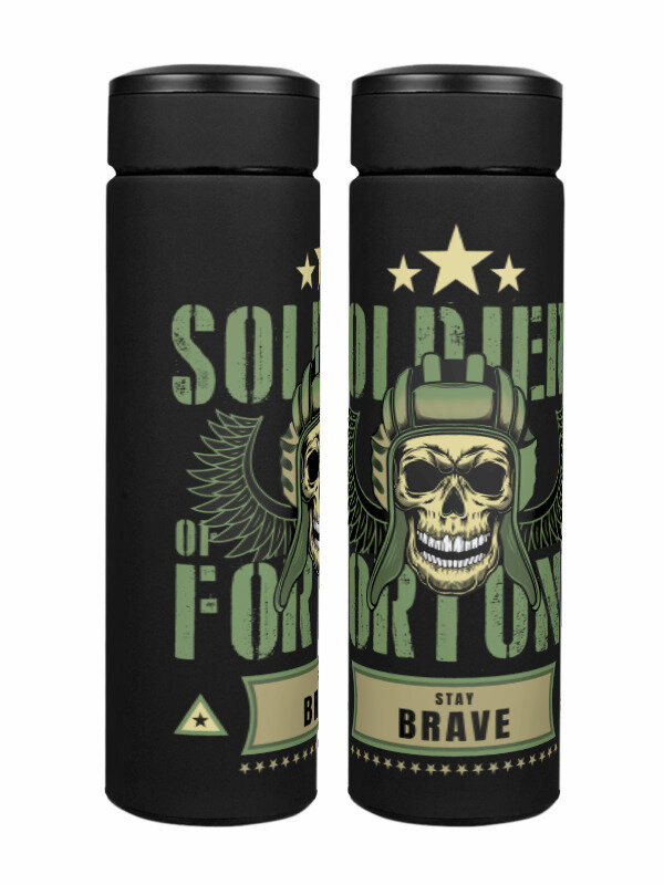 Термос «Солдат удачи, военный, череп в шлеме, армия» (черный)