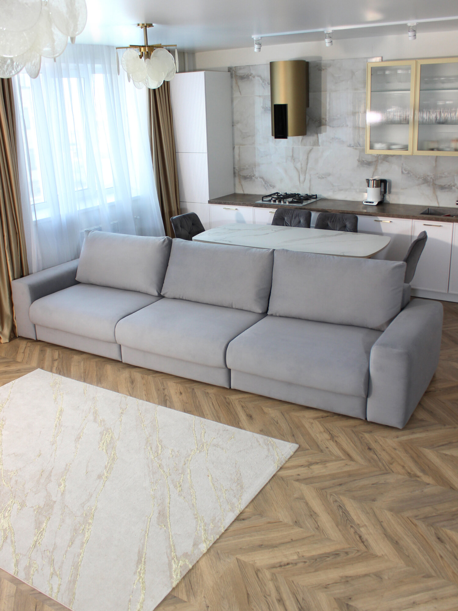 Диван-кровать Лофт светло-серый, механизм Еврокнижка, Независимый Пружинный Блок, 350х109х65 см