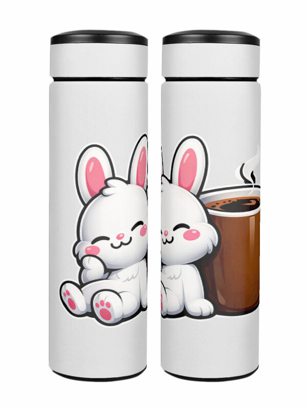 Термос «Зайчик и большая кружка счастья» (белый)