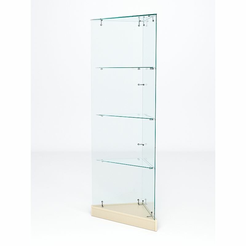 Витрина стеклянная "истра" угловая №2ХП-У трехгранная (без дверок, бока - стекло), Крем Вайс