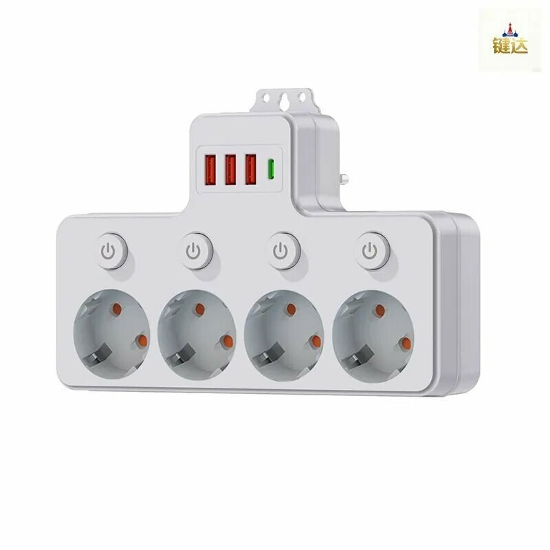 Многофункциональная настенная розетка TESSAN с 4 розетками, 4 USB-порта, USB-адаптер 8 в 1 с защитой от перегрузки для смартфона, планшета