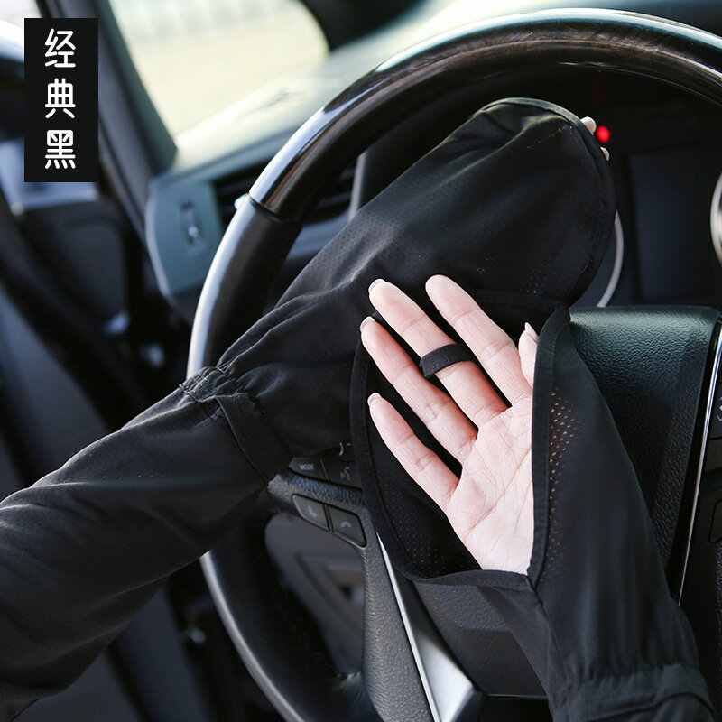 Женские солнцезащитные рукава, защита от ультрафиолета, летние удлиненные нарукавники, без пальцев, тонкие, для вождения, езды на велосипеде, перчатки из ледяного шелка.